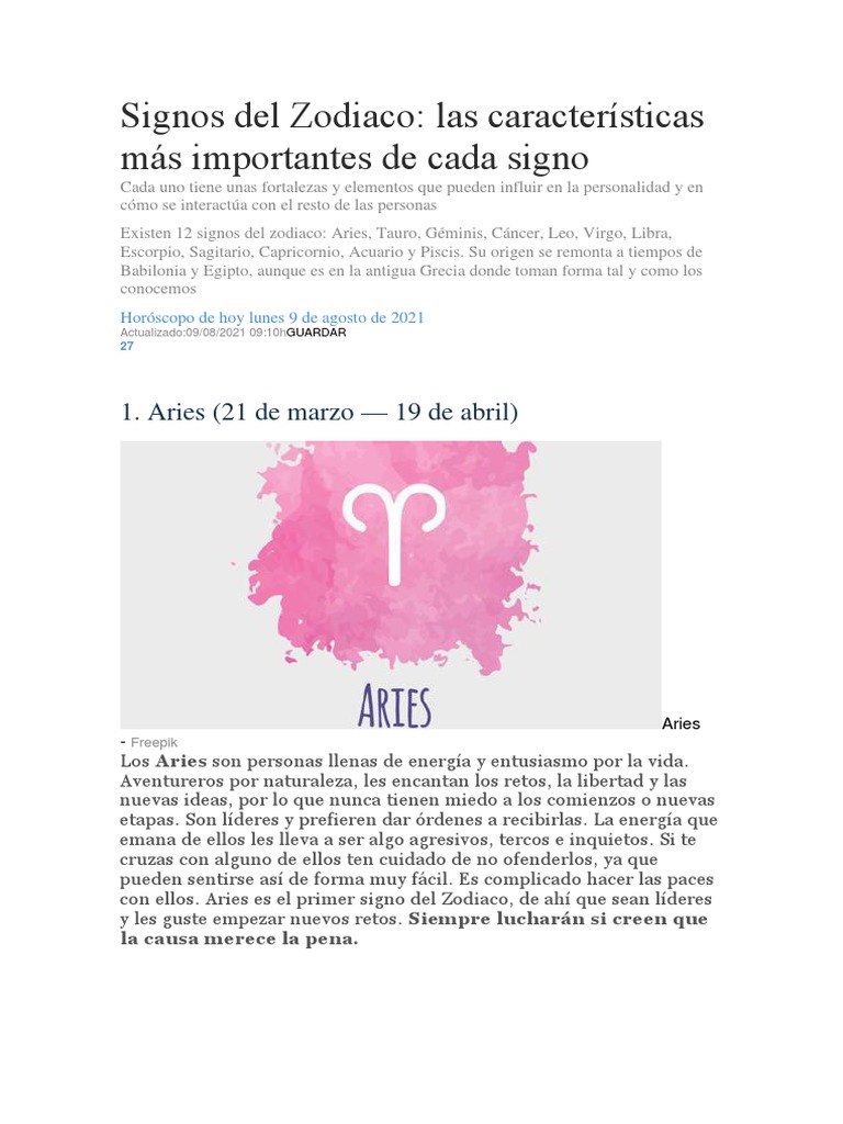 Características de los Signos Zodiacales | PDF | Zodíaco | Signo ...