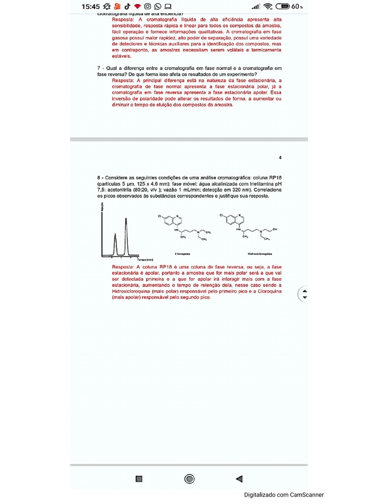 Exer. Cromatografia - Gabarito | PDF