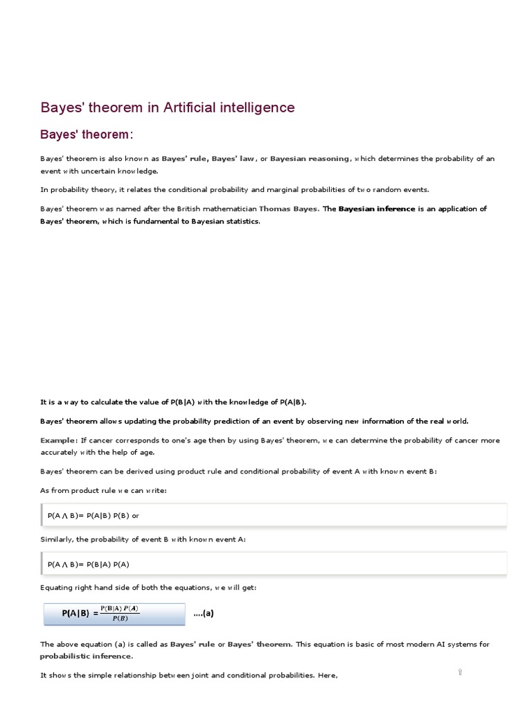 Bayes Theorem AI | PDF | Bayesian Inference | Mathematics