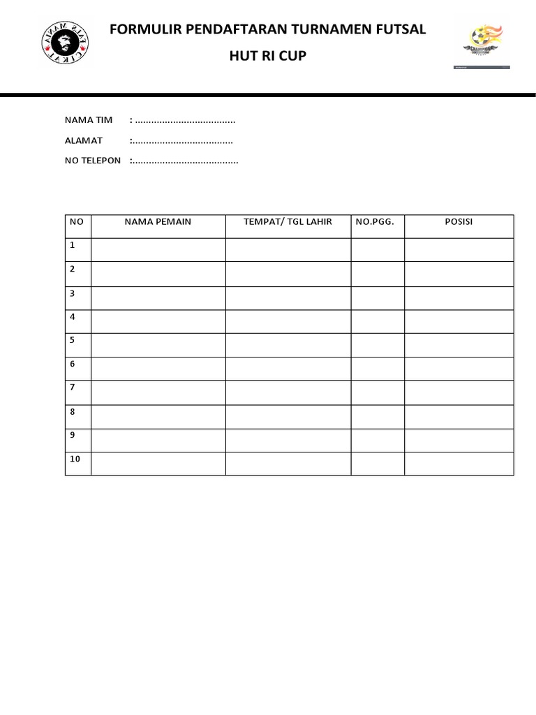 Formulir Pendaftaran Turnamen Futsal | PDF