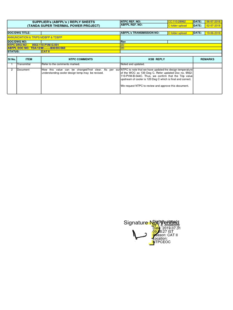 Signature Not Verified: Supplier'S (Abfpl'S) Reply Sheets (Tanda Super ...