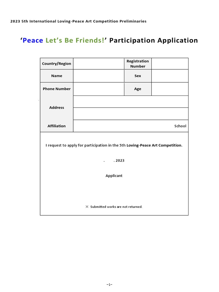 The 5th Loving-Peace Art Competition - Application Form - EN | PDF ...