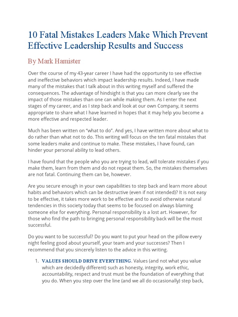10 Fatal Mistakes Leaders Make Which Prevent Effective Leadership ... 10 Fatal Mistakes Leaders Make Which Prevent Effective Leadership ...