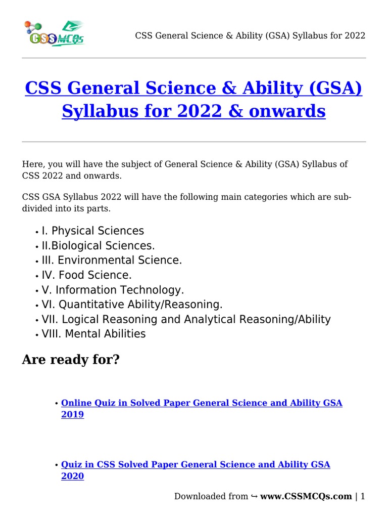 CSS General Science & Ability (GSA) Syllabus For 2022 | PDF | Air Pollution | Mathematics