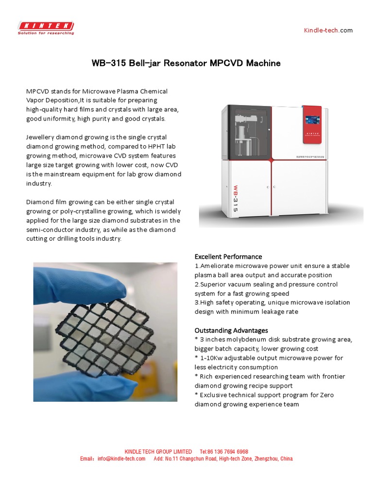 WB315 10Kw Bell-Jar Resonator MPCVD System | PDF | Chemical Vapor Deposition | Diamond
