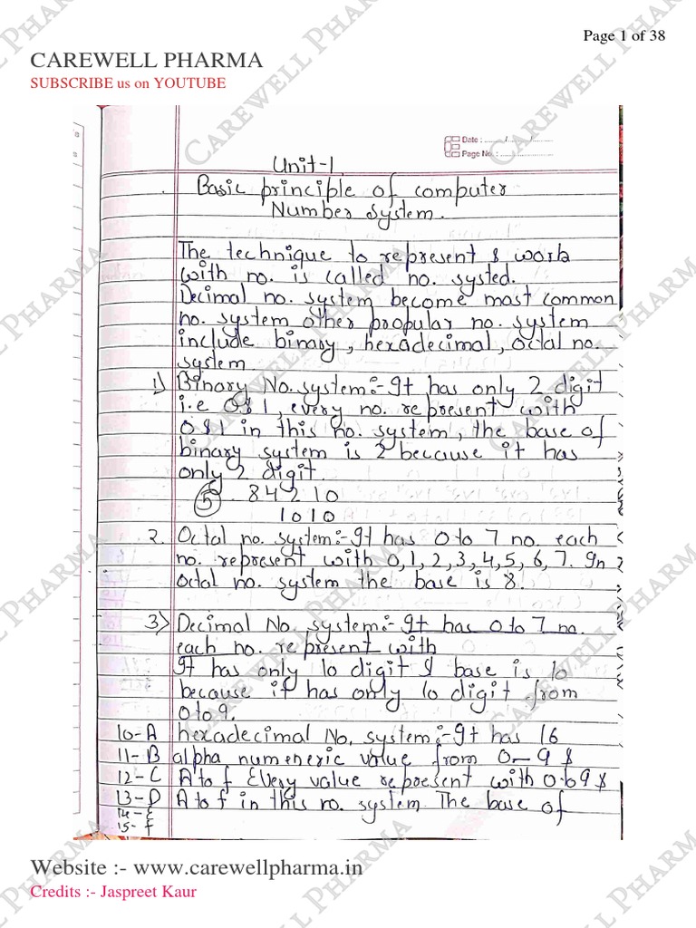 Complete Notes, Computer Applications, B Pharmacy 2nd Sem, Carewell ...