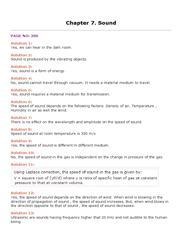 Frank Physics Solutions Class 9 Chapter 7. 3 Sound | PDF | Sound | Waves