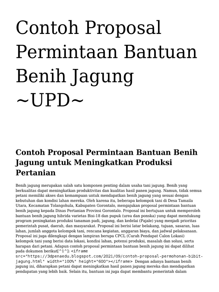 Contoh Proposal Permintaan Bantuan Benih Jagung UPD | PDF