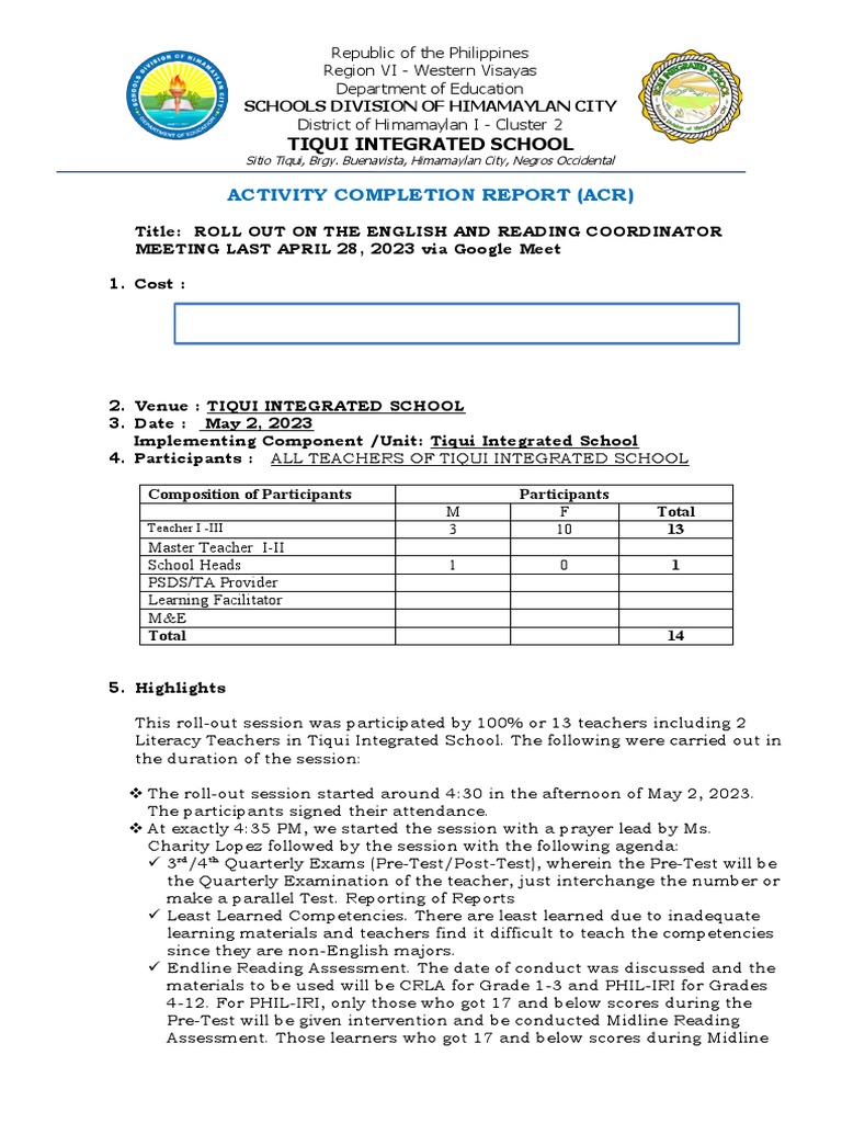 English Coordinator Meeting Report | PDF | Teaching | Cognitive Science
