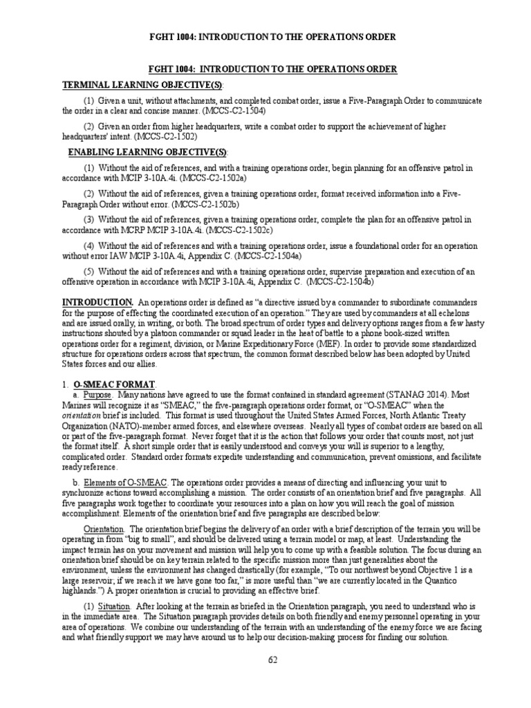 Five-Paragraph Operations Order Guide | PDF | Maneuver Warfare ...