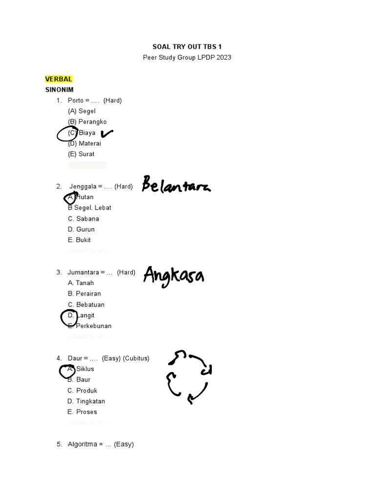 Try Out & Kunci Jawaban TBS 1 - Cubitus | PDF