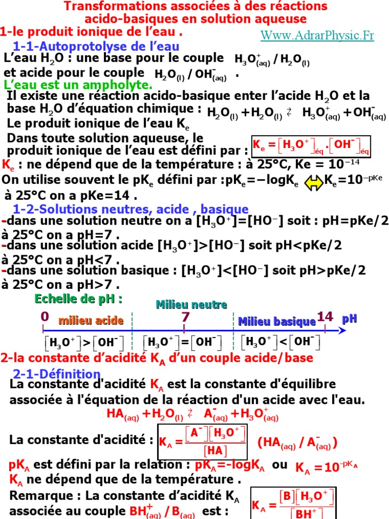 1 - Transformation Liée À Des Réactions Acides Et Bases | PDF | Ph | Acide