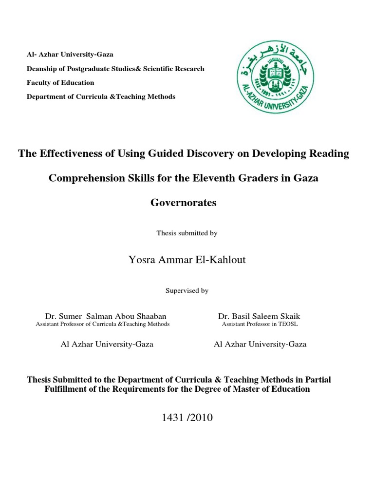 The Effectiveness of Using Guided Discovery On Developing Reading Comprehension Skills For The ...