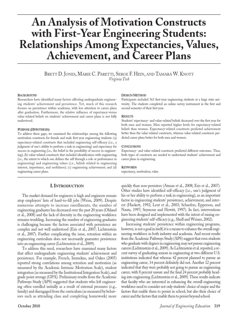 Engineering Student Motivation Study | PDF | Self Efficacy | Linear ...
