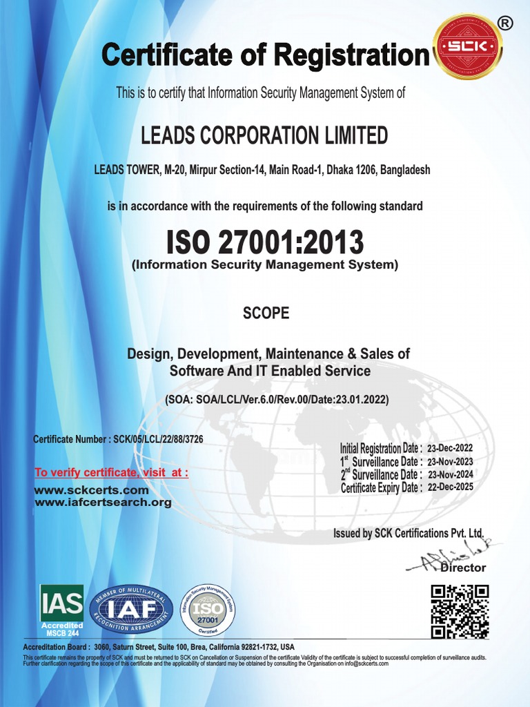 Leads Corporation Limited Iso 27001 | PDF | Computer Security | Security