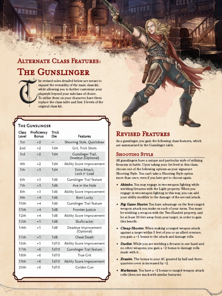D&D 5E - Gunslinger Class | PDF | Ballistics | Projectile Weapons