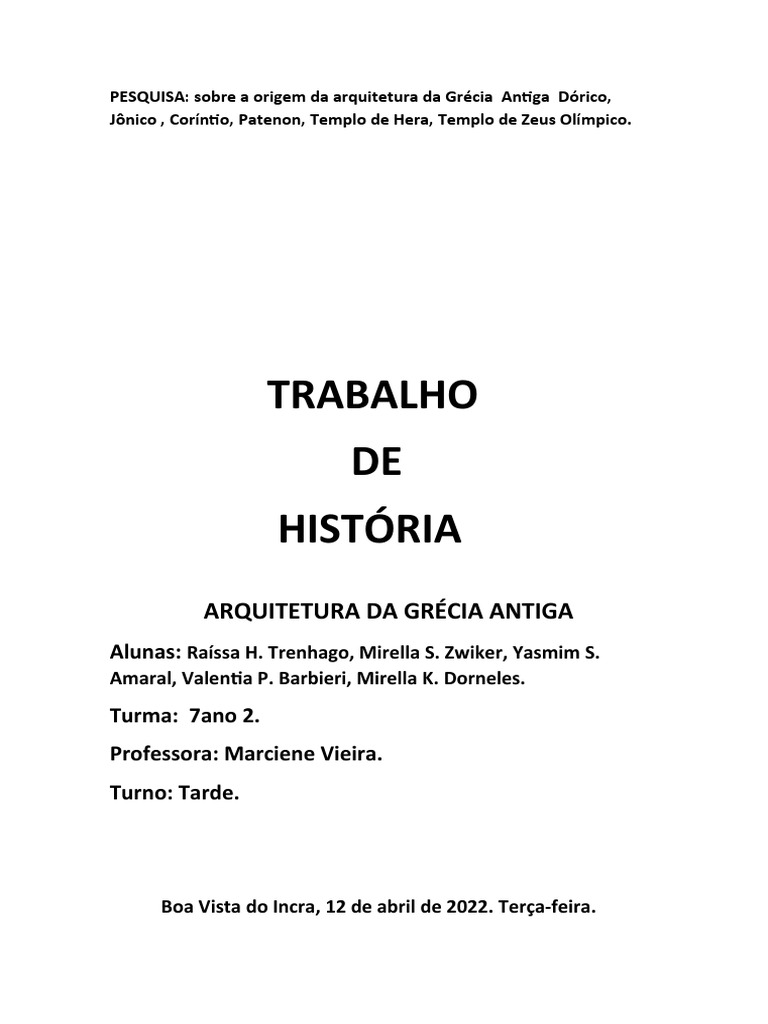 Capa Trabalho Arquitetura Da Grecia Antiga | PDF