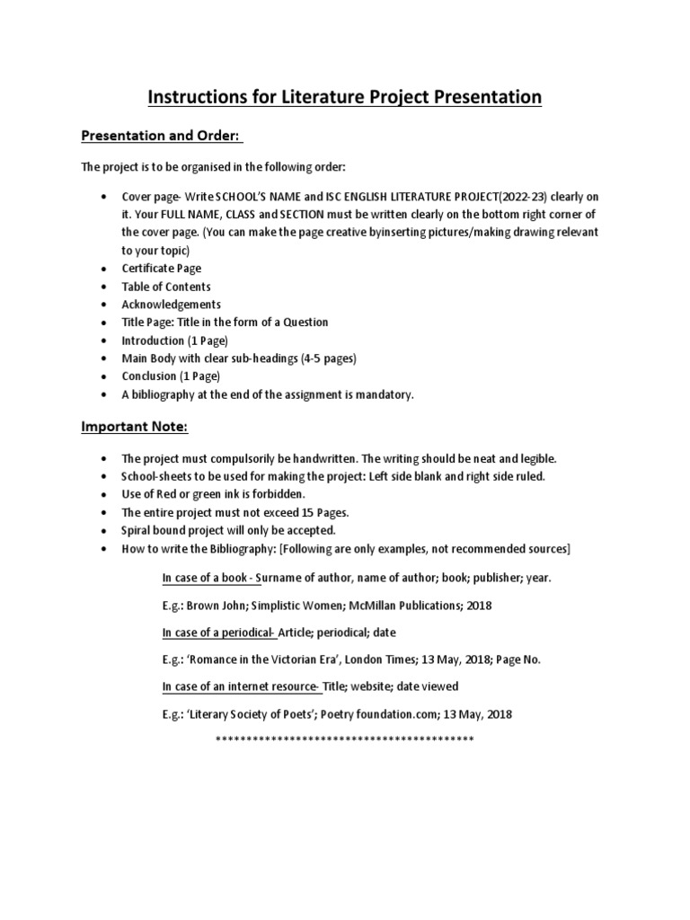Literature Project Presentation Guide | PDF | Home & Garden | Art
