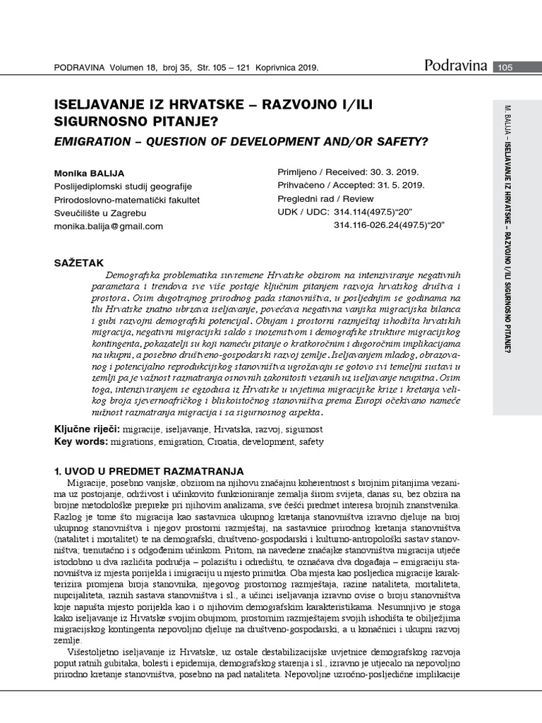 Iseljavanje Iz Hrvatske - Razvojno Ili Sigurnosno Pitanje | PDF