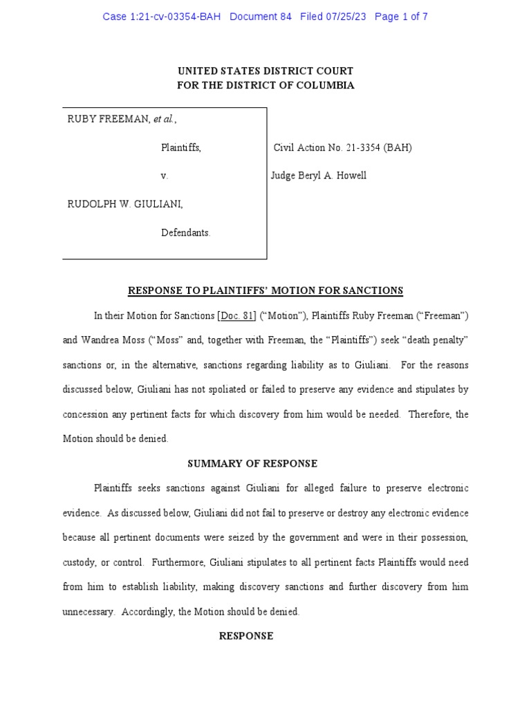 Rudy Giuliani Filing in Ruby Freeman Lawsuit | PDF | Special Master ...