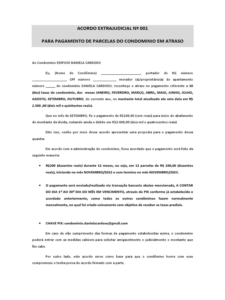 Acordo Extrajudicial #001 | PDF | Condomínio