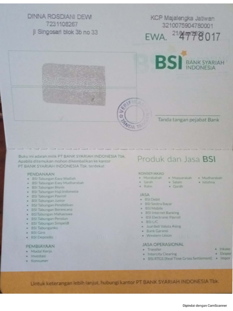 buku tabungan bsi | PDF