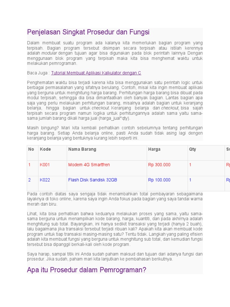Prosedur dan Fungsi dalam Pemrograman | PDF | Teknologi & Rekayasa