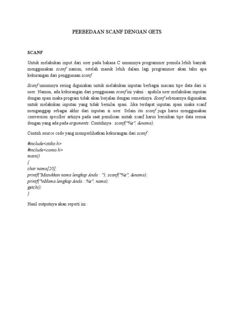 (The Real) Perbedaan Scanf Dengan Gets | PDF (The Real) Perbedaan Scanf Dengan Gets | PDF