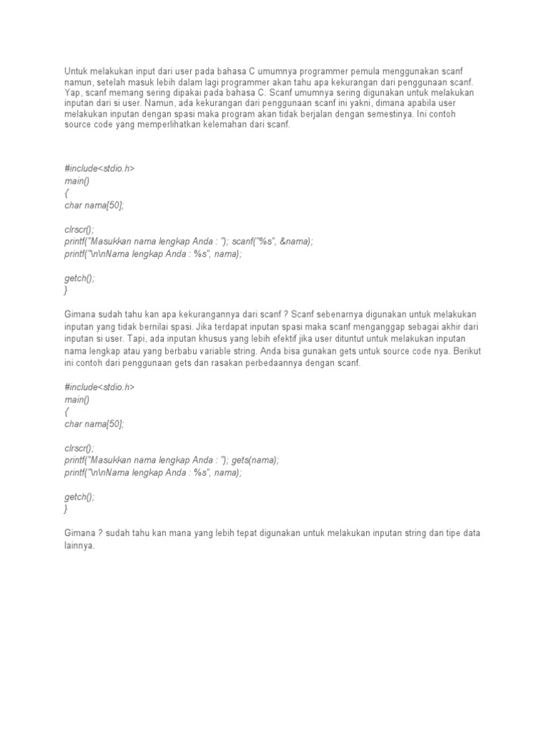 Perbedaan Gets Dan Scanf | PDF Perbedaan Gets Dan Scanf | PDF
