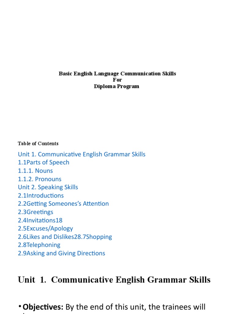 Basic English Language Communication Skills For Diploma Program | PDF ...