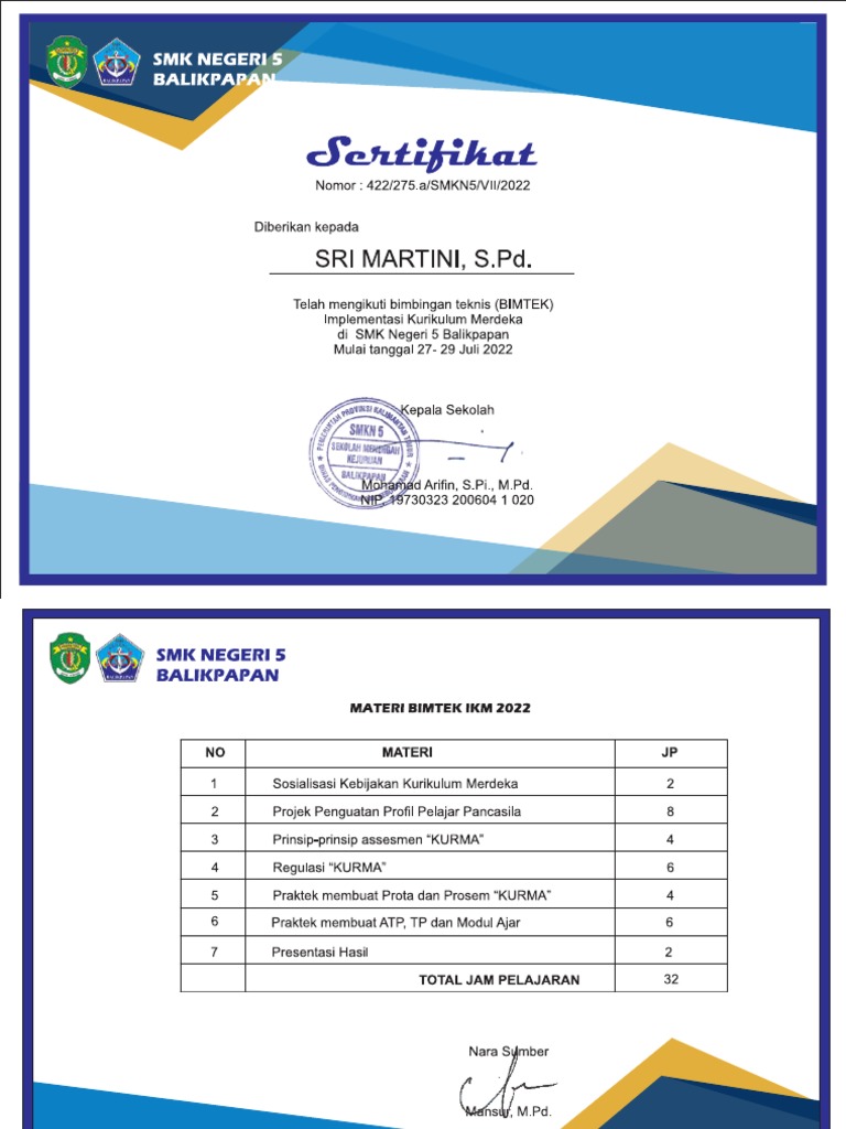 Sertifikat Bimtek | PDF