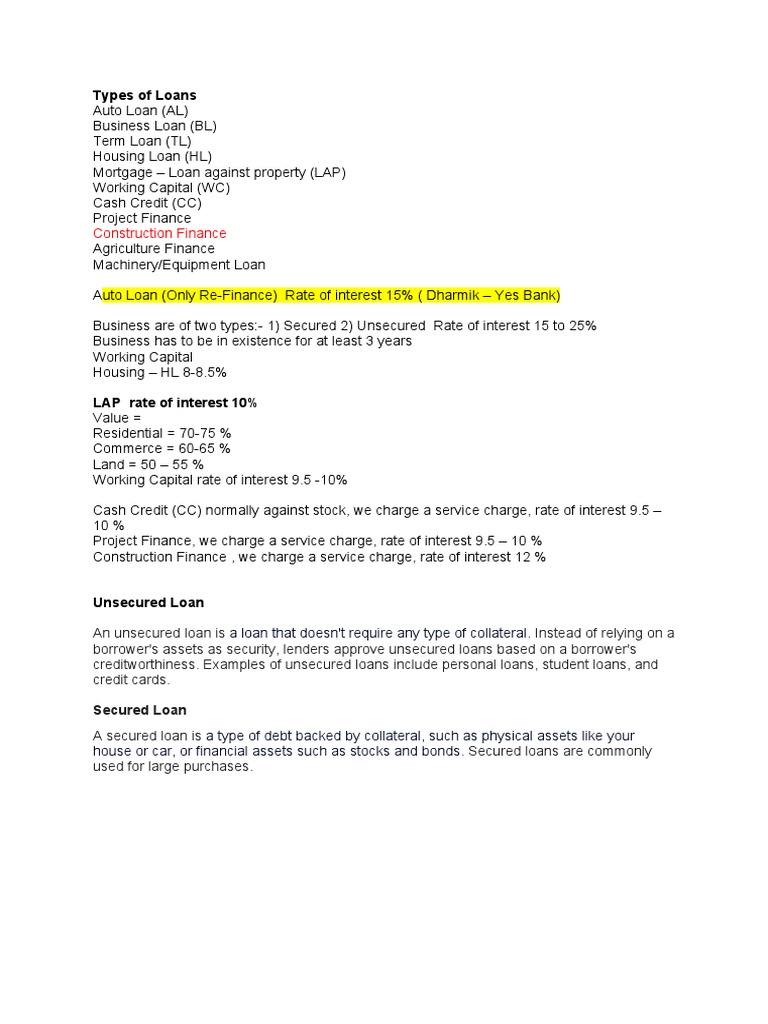 Types of Loans | PDF | Loans | Project Finance