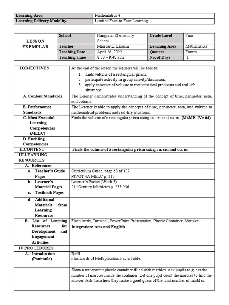 Math 4 Quarter 4 | PDF | Length | Rectangle