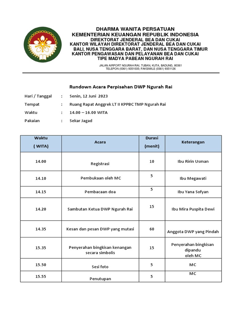 Rundown Perpisahan DWP | PDF