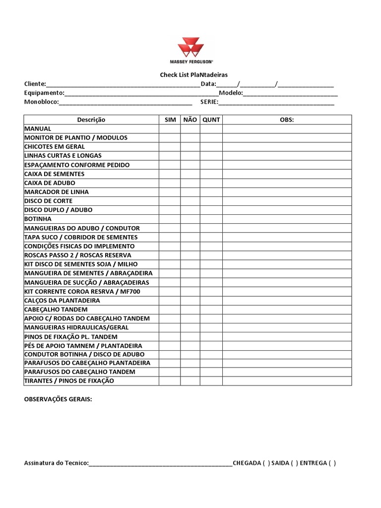 Check List Plantadeiras | PDF