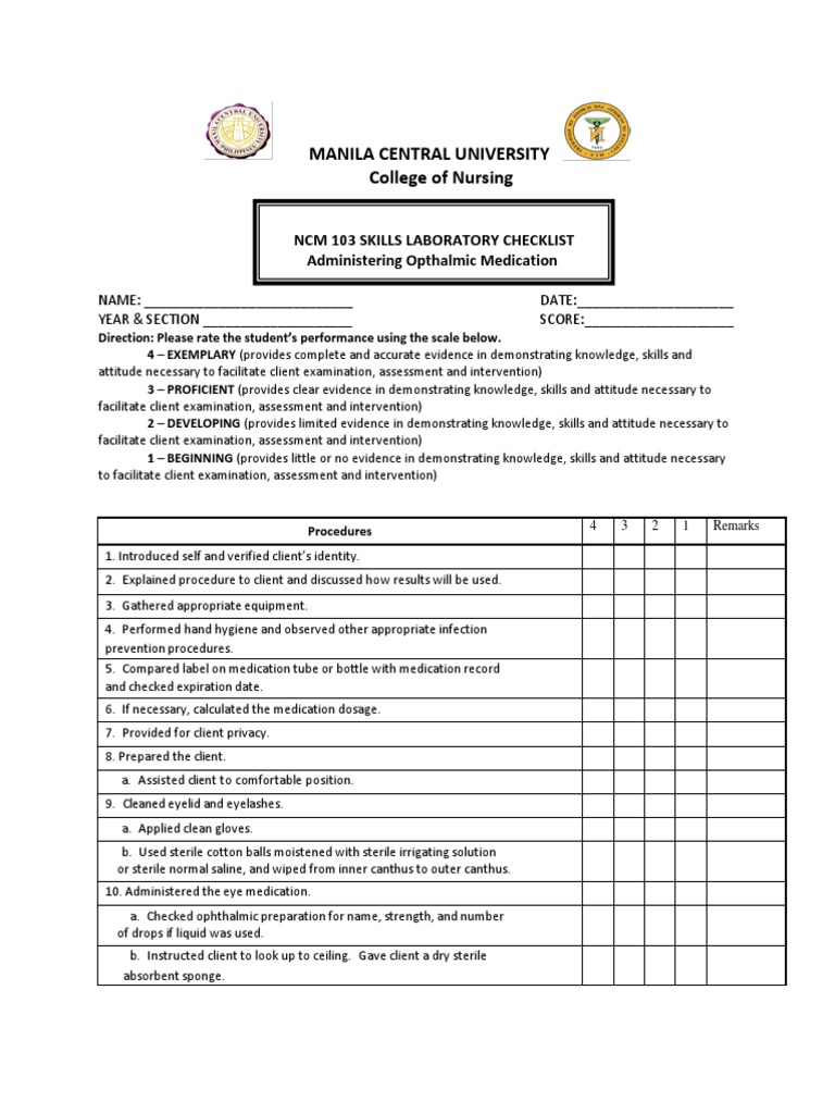 Checklist Opthalmic Med | PDF