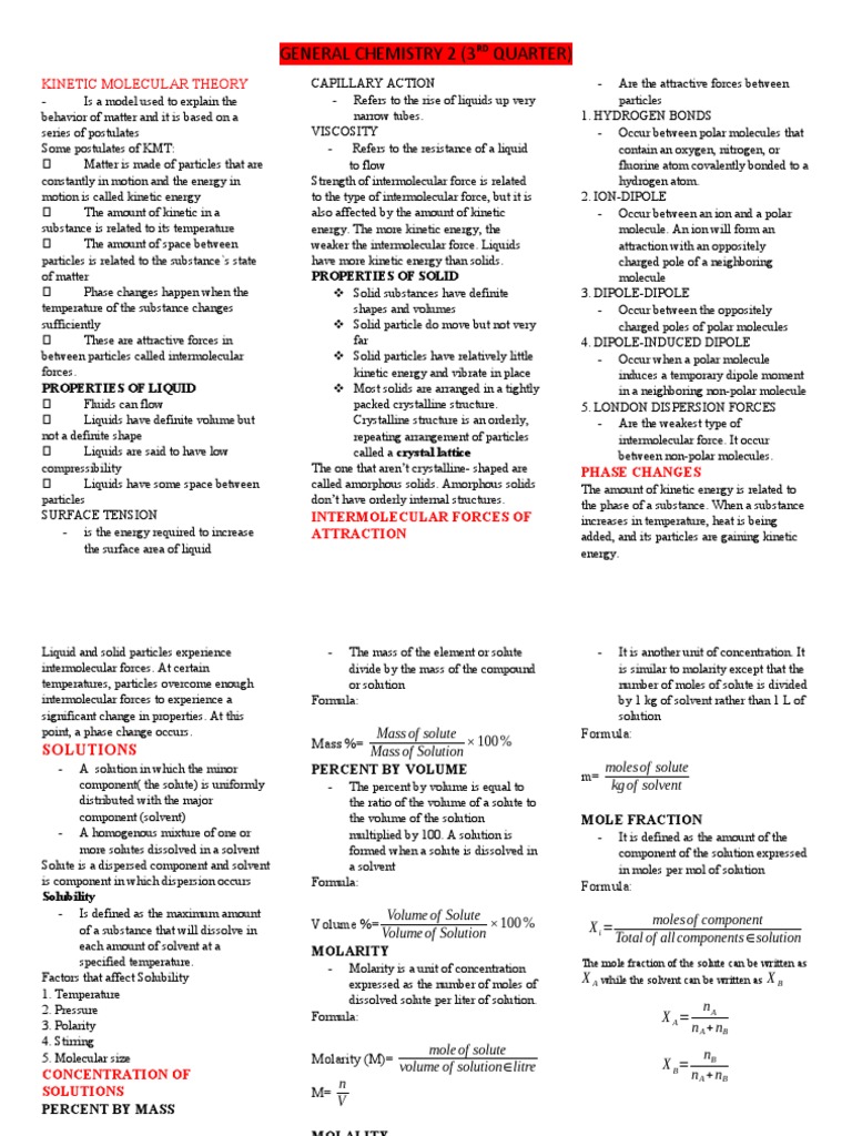 Gen. Chem 2 Reviewer | PDF | Intermolecular Force | Mole (Unit)