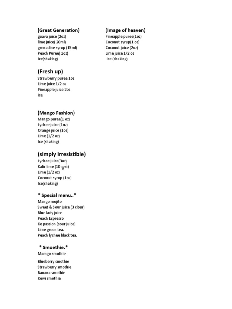 Arkar Beverages Menu | PDF | Soft Drink | Drink