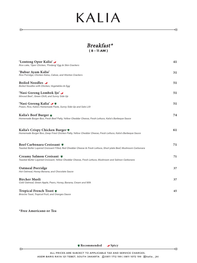 Menu Kalia | PDF