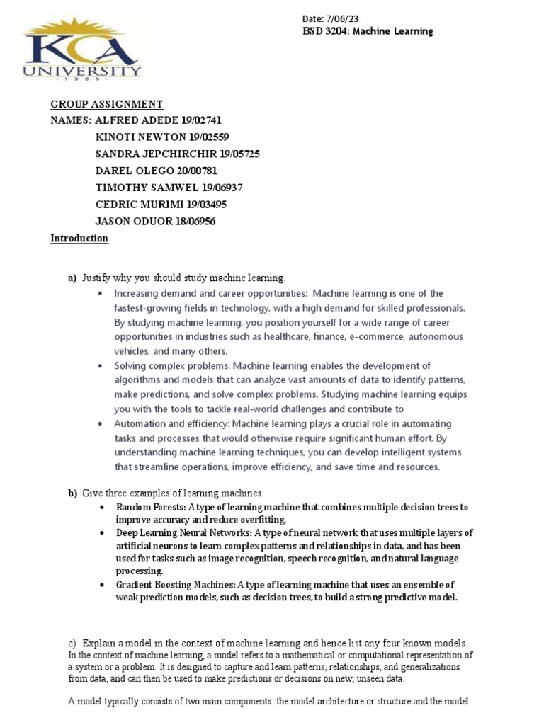 Machine Learning Group Assignment One | PDF