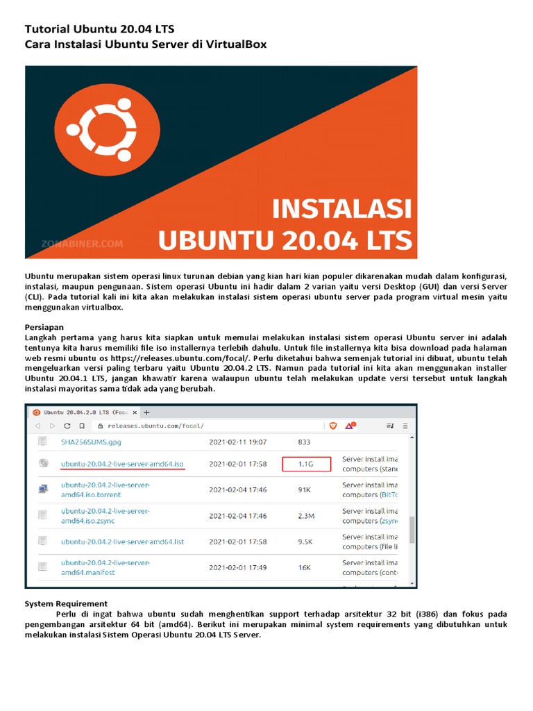 Tutorial Ubuntu 20.04 LTS Server Di Virtual Box | PDF