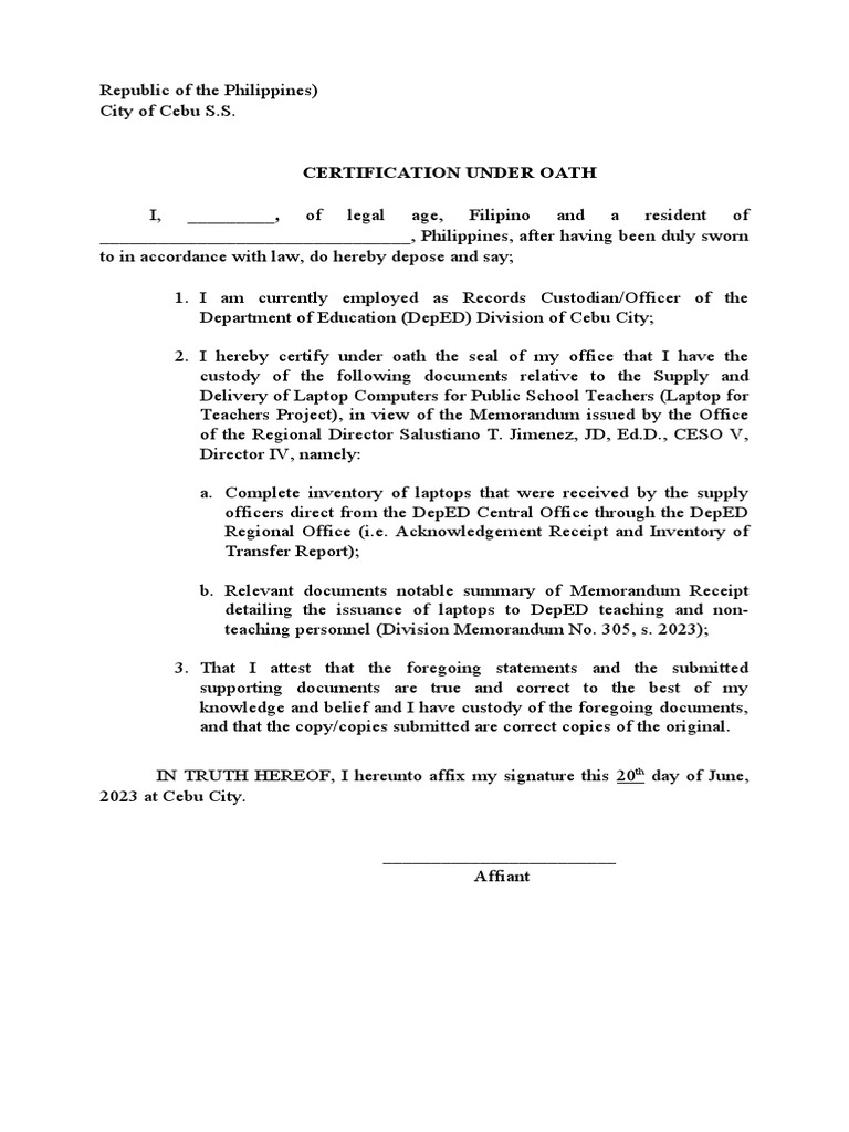 Certification For Records Officer | PDF