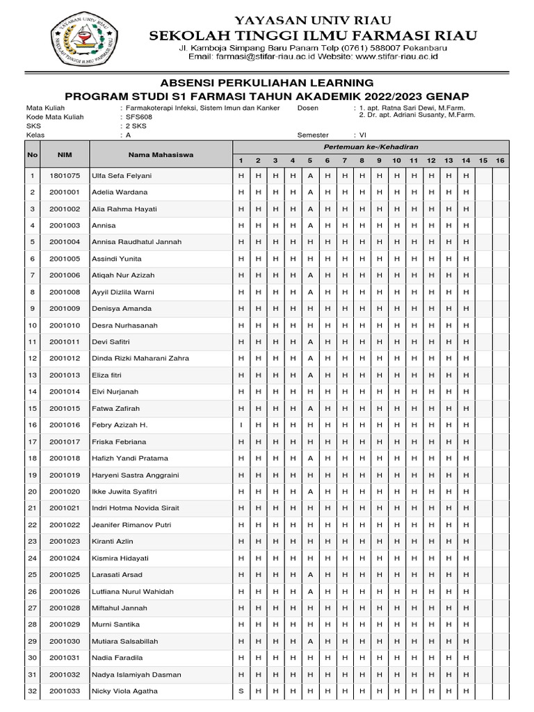 Form Absen Perkuliahan Learning - 20222-111-111 | PDF