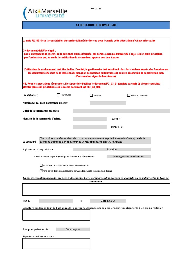 Attestation Service Fait | PDF | Business | Économie