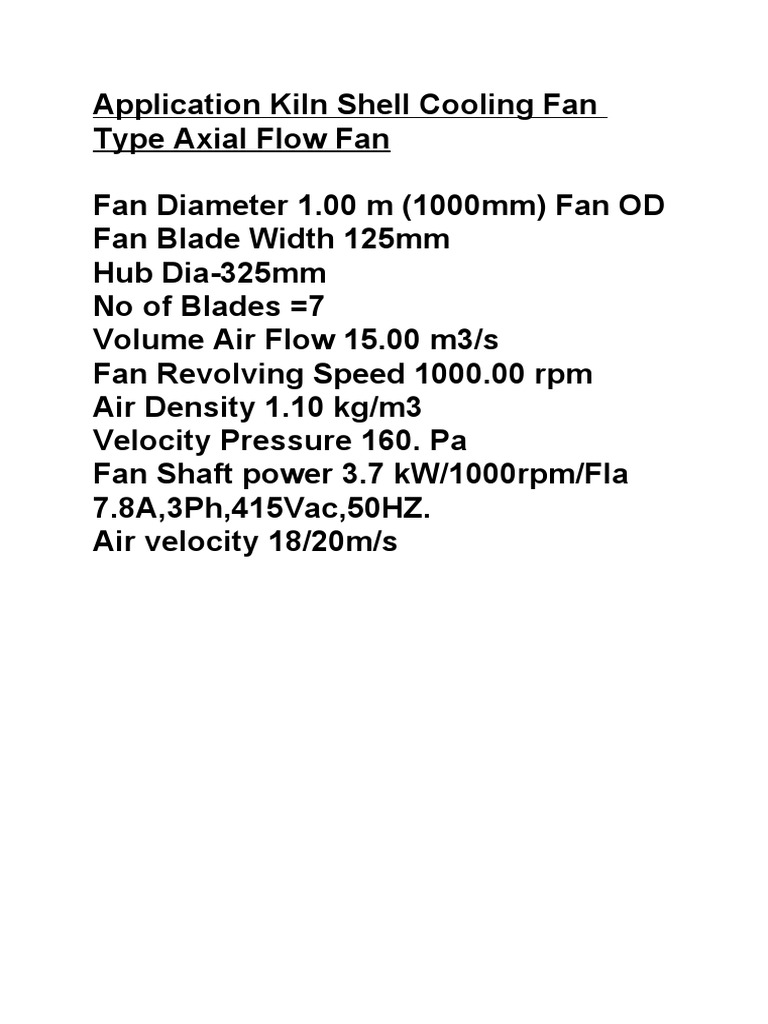 Tech Data of Kiln Shell Cooling Fan | PDF