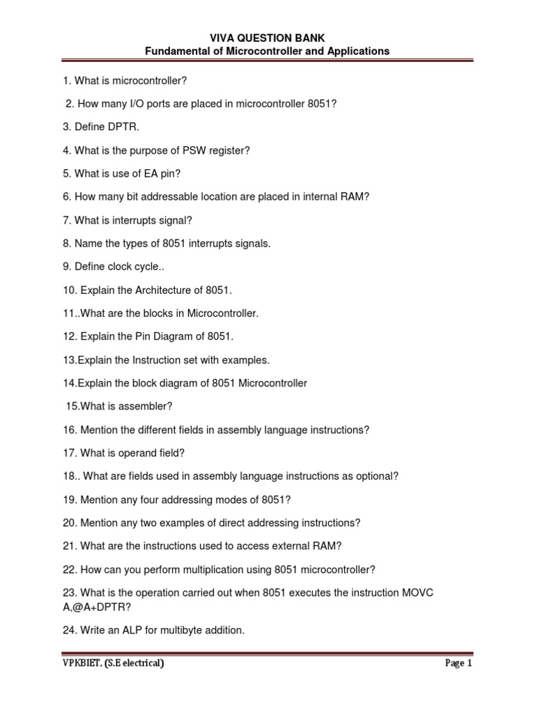 Viva Question Bank Fma | PDF | Microcontroller | Office Equipment