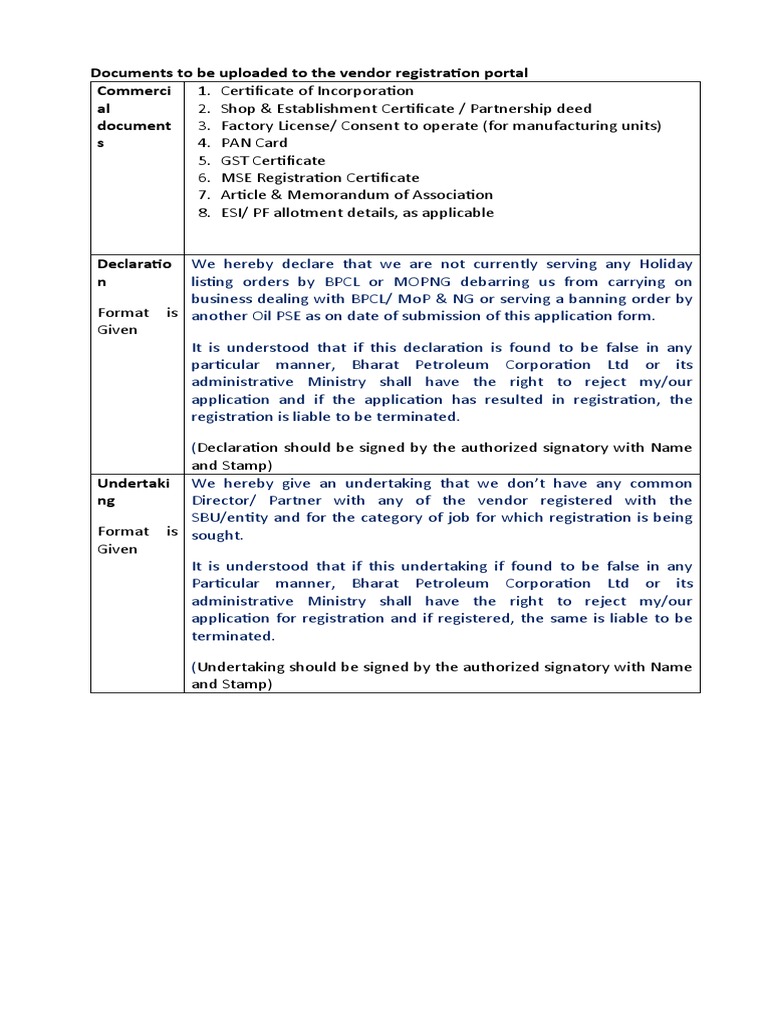 BPCL Documents To Be Uploaded | PDF | Business