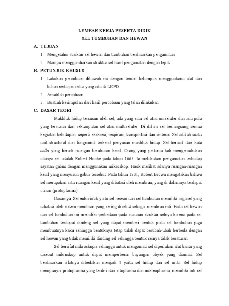 LKPD Sel Siklus 1 | PDF | Sains & Matematika