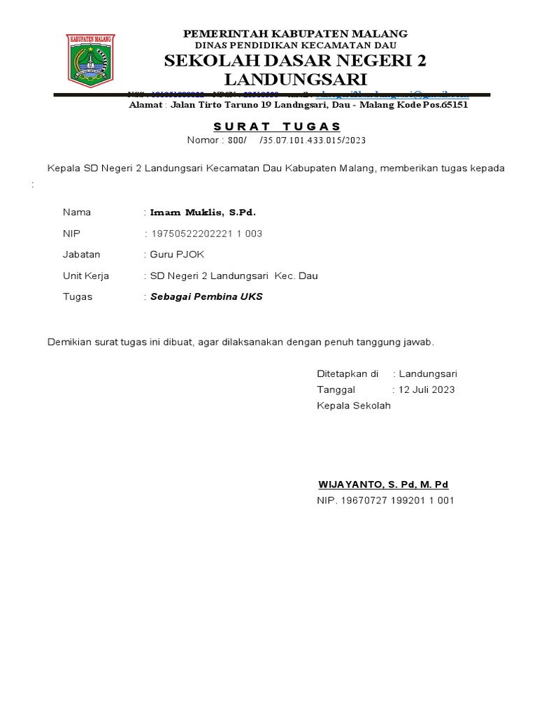 Surat Tugas Pak Imam Sebagai Pembina Uks | PDF Surat Tugas Pak Imam Sebagai Pembina Uks | PDF