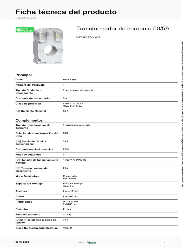 Transformador de Corriente 50/5A METSECT5CC005 | PDF | Transformador ...